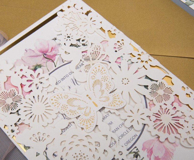 Luxurious White Floral Laser Cut Wedding Invitation | CreatEve ...